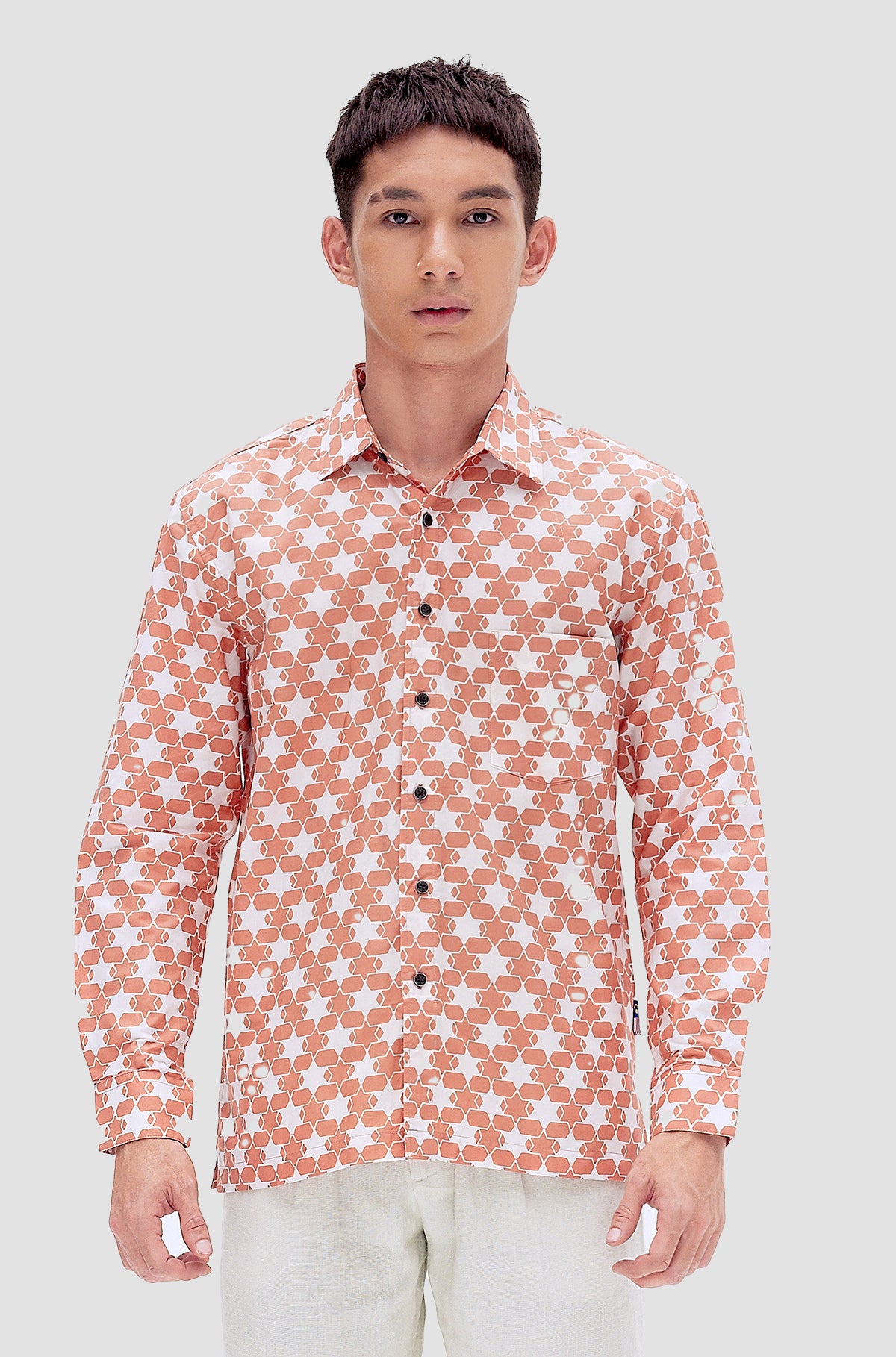 MY Modern Fit Long Sleeve Azulejo Star - Mud Pink – Kapten Batik MY
