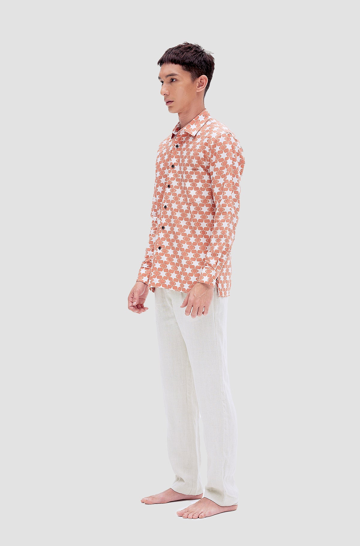 MY Modern Fit Long Sleeve Azulejo Star - Mud Pink – Kapten Batik MY