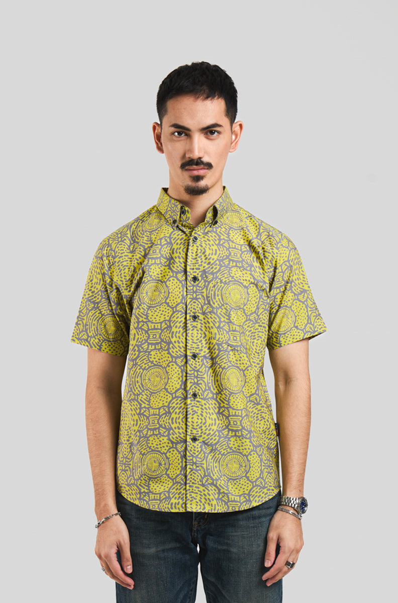 My Slim Fit Rafflesia in Yellow Grey – Kapten Batik MY